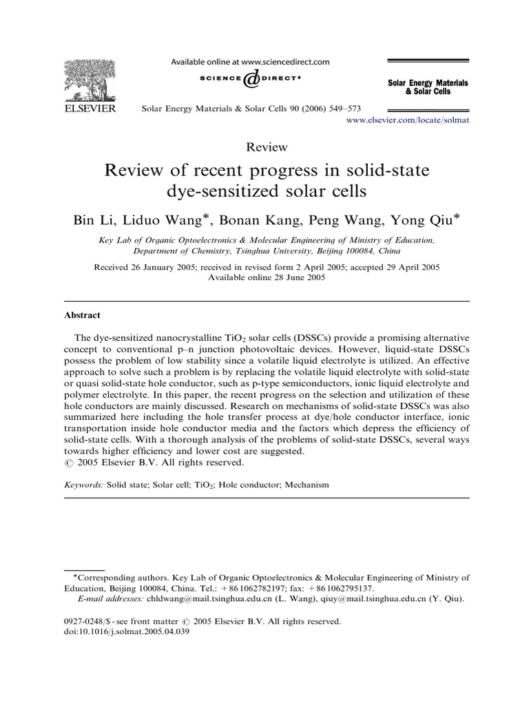 Review of Recent Progress in Solid-State Dye-Sensitized Solar Cells | PDF | Solar Cell ...