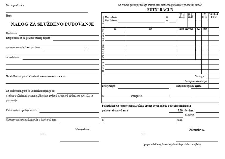 Nalog Za Službeno Putovanje | PDF