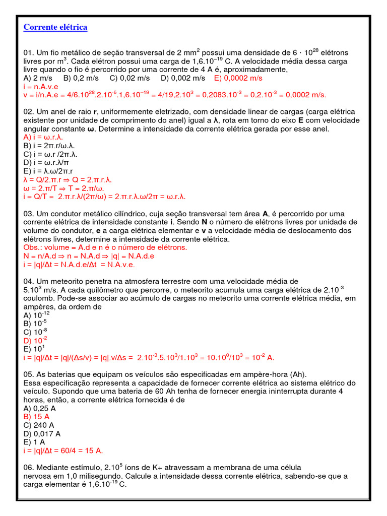 Corrente Eletrica Pdf Corrente Elétrica Eletricidade