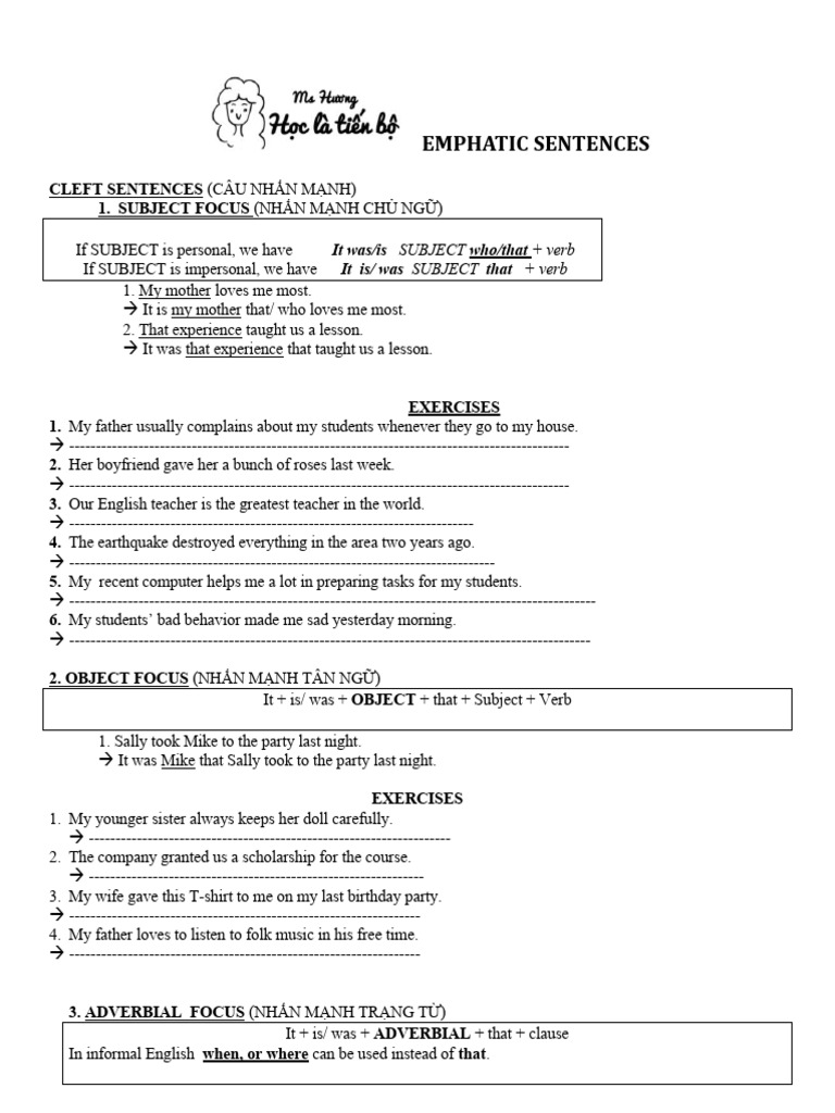 E 11 Cleft Sentences 1 | PDF | Subject (Grammar) | Syntax