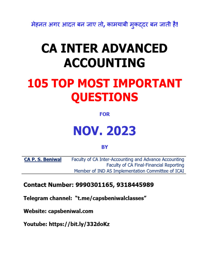105 Key Questions for CA Inter Accounting | PDF | Employee Stock Option ...