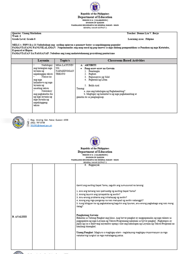 Weekly Learning Plan Week 5 Pdf 