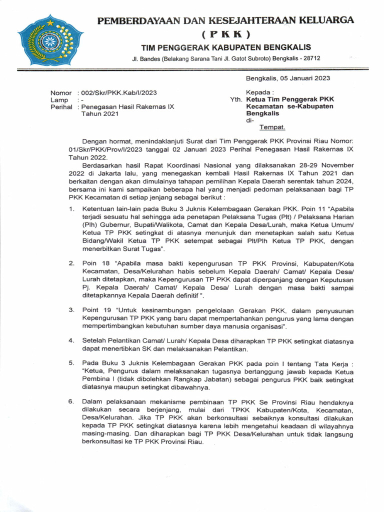 Surat Penegasan Hasil Rakernas IX | PDF