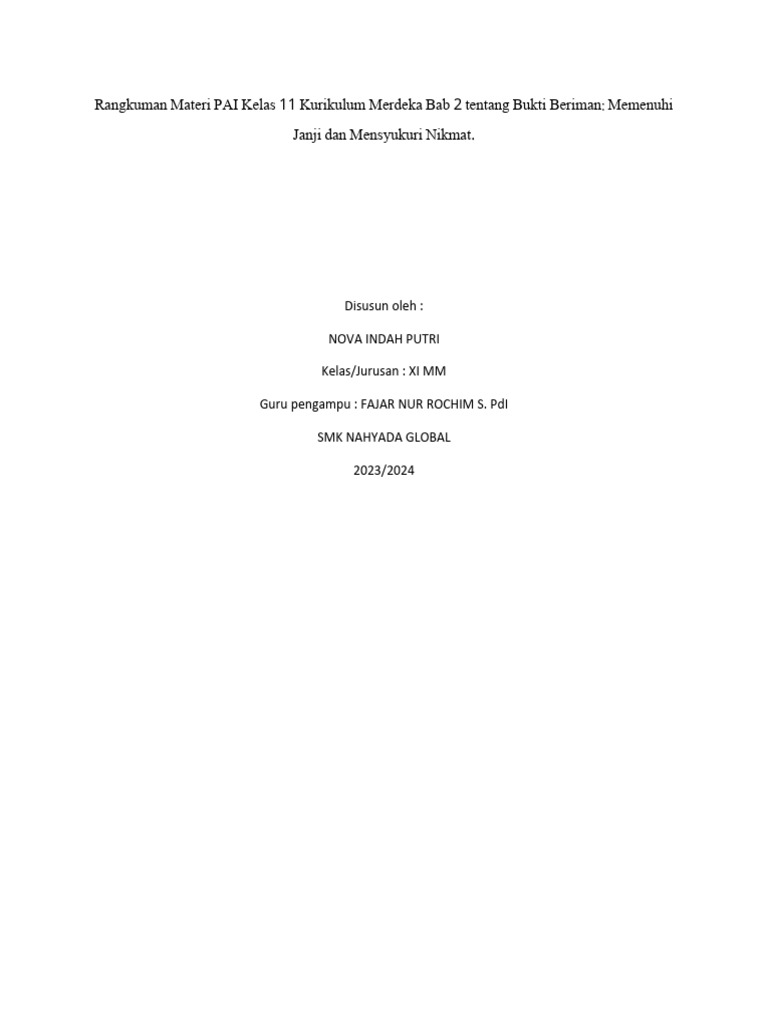 Rangkuman Materi Pai Kelas 11 Bab 2 | PDF