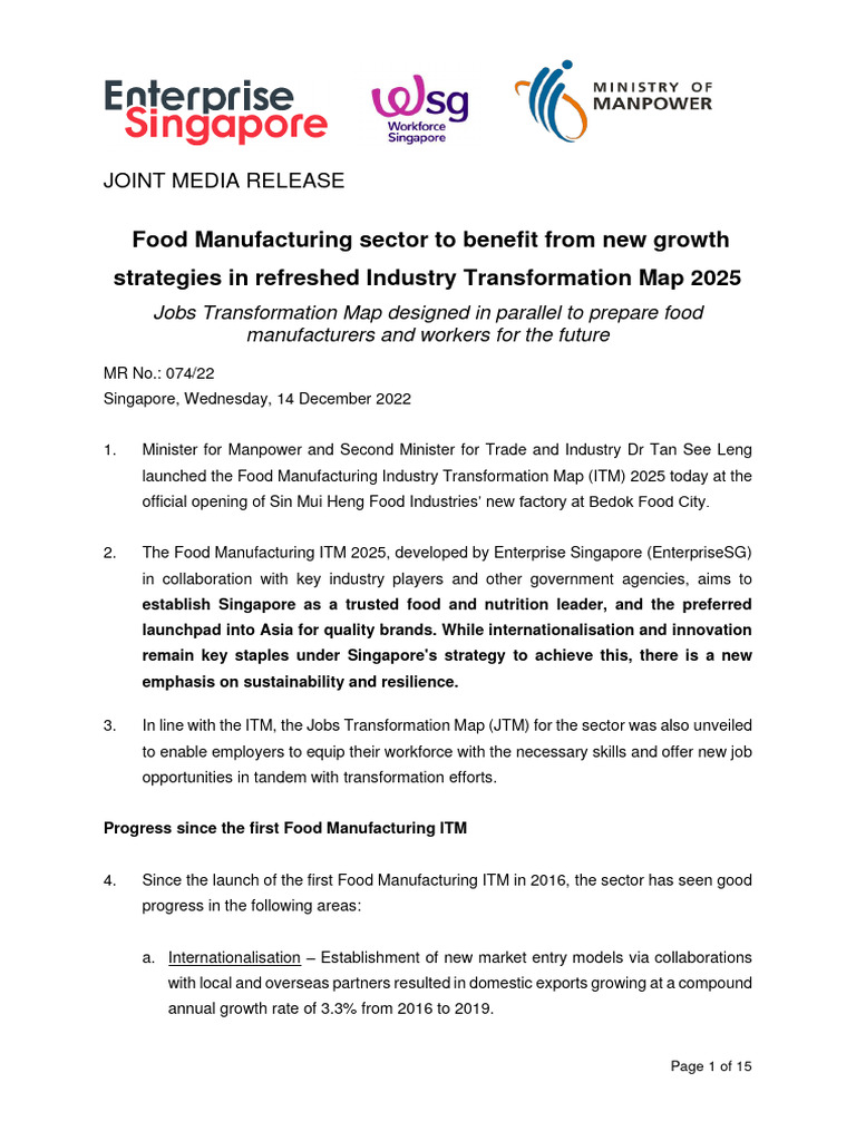 Press Release Food Manufacturing Sector To Benefit From New Growth ...