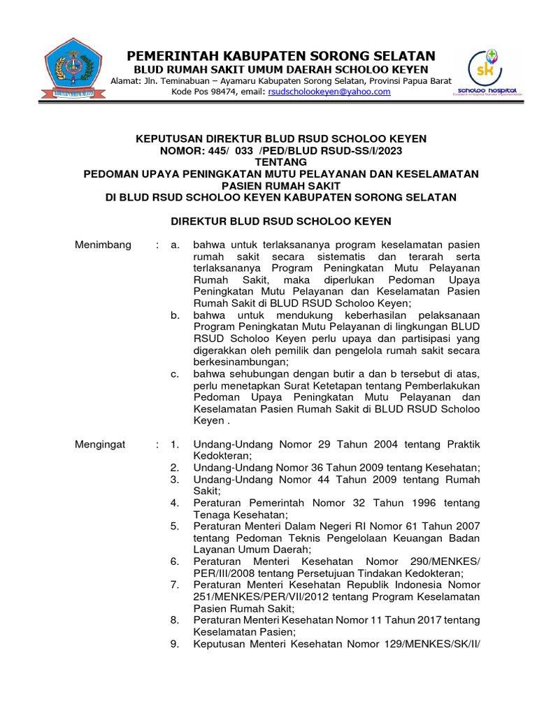 Pedoman Mutu RS Scholoo Keyen | PDF | Pengelolaan Keuangan & Uang