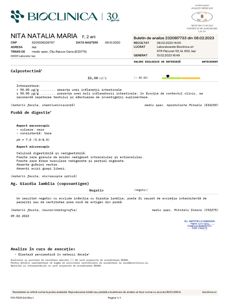 Buletin de Analize 23208I7733 Din 08.02.2023 | PDF