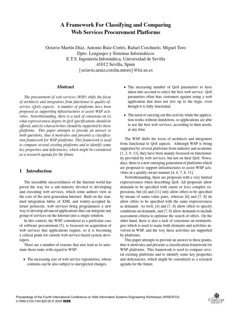 A Framework For Classifying And Comparing Web Services Procurement Platforms Pdf