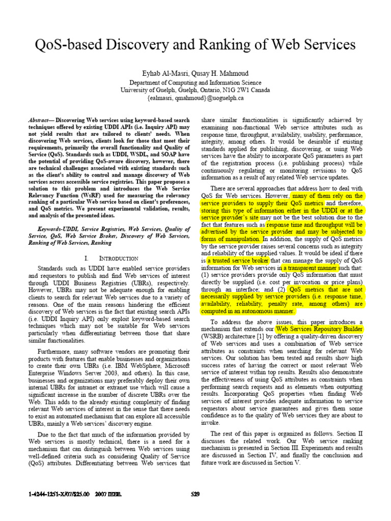 QoS-based Discovery and Ranking of Web Services | PDF | Web Service ...