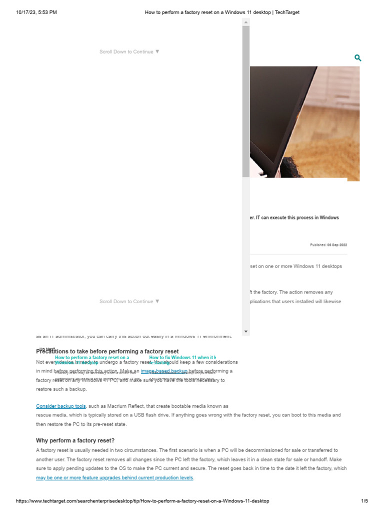 How To Perform A Factory Reset On A Windows 11 Desktop - TechTarget | Download Free PDF ...