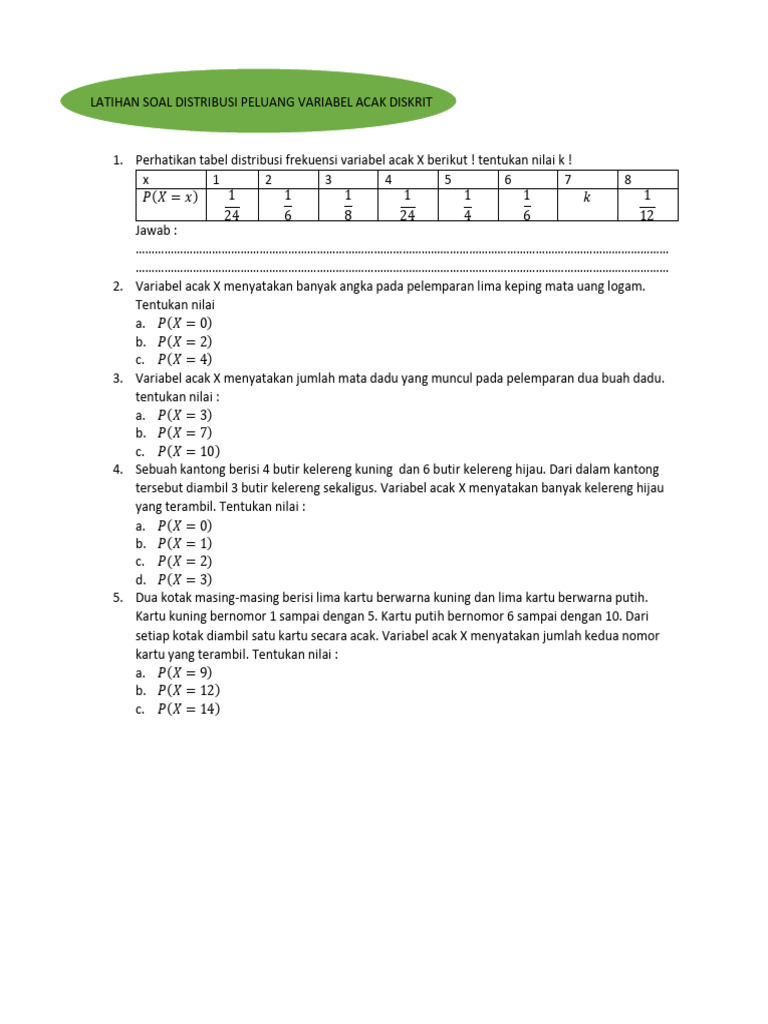 Latihan Soal Distribusi Peluang Variabel Acak Diskrit | PDF
