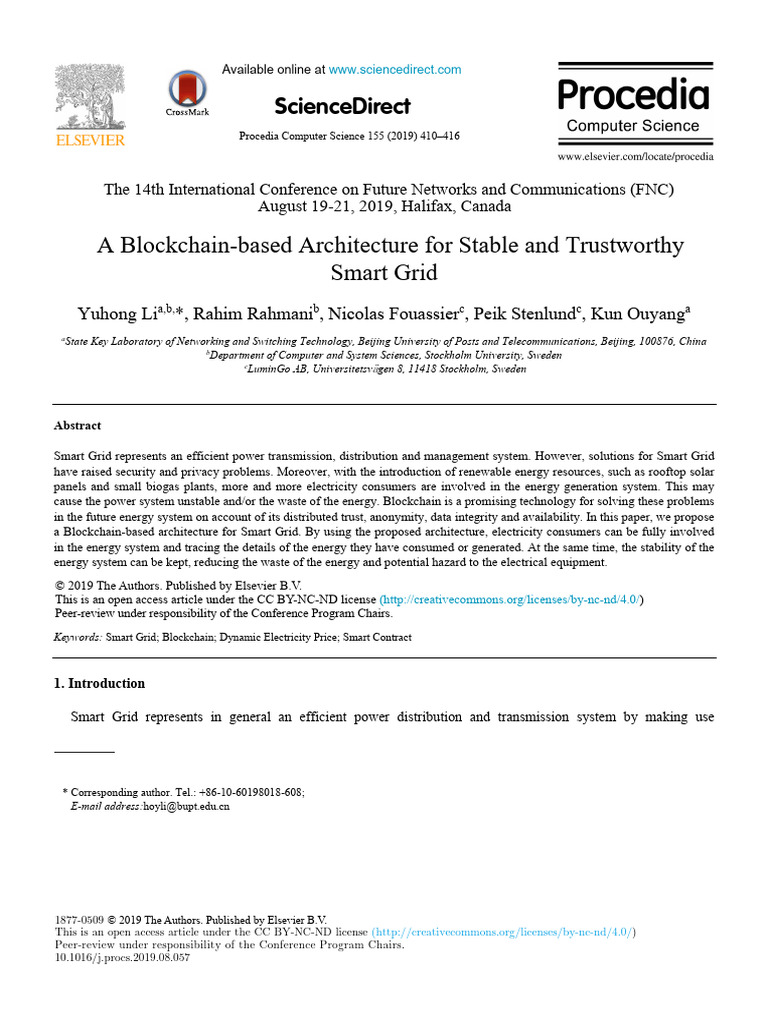 A Blockchain Based Architecture For Stable and Trust - 2019 - Procedia Computer | PDF