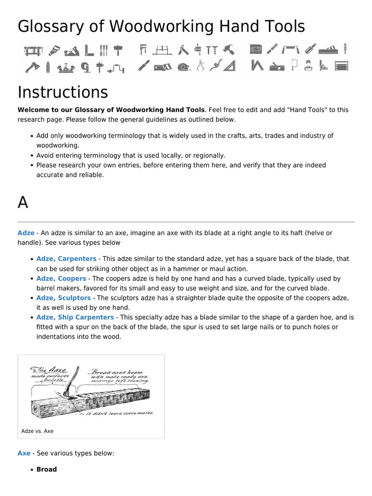 Glossary of Woodworking Hand Tools | PDF | Hammer | Axe