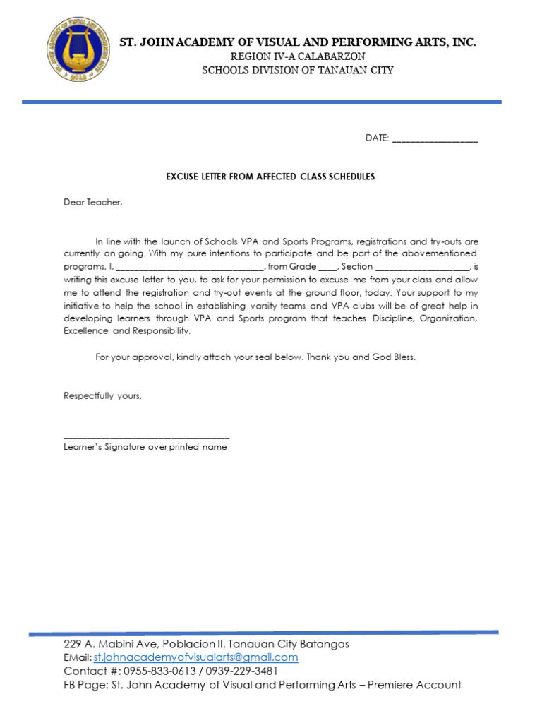 VPA and Sports Permits and Request Letters | PDF | Learning