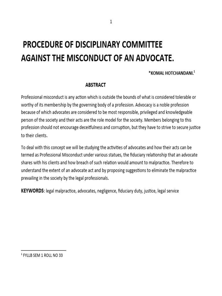 Procedure of Disciplinary Committee Against The Misconduct of An ...