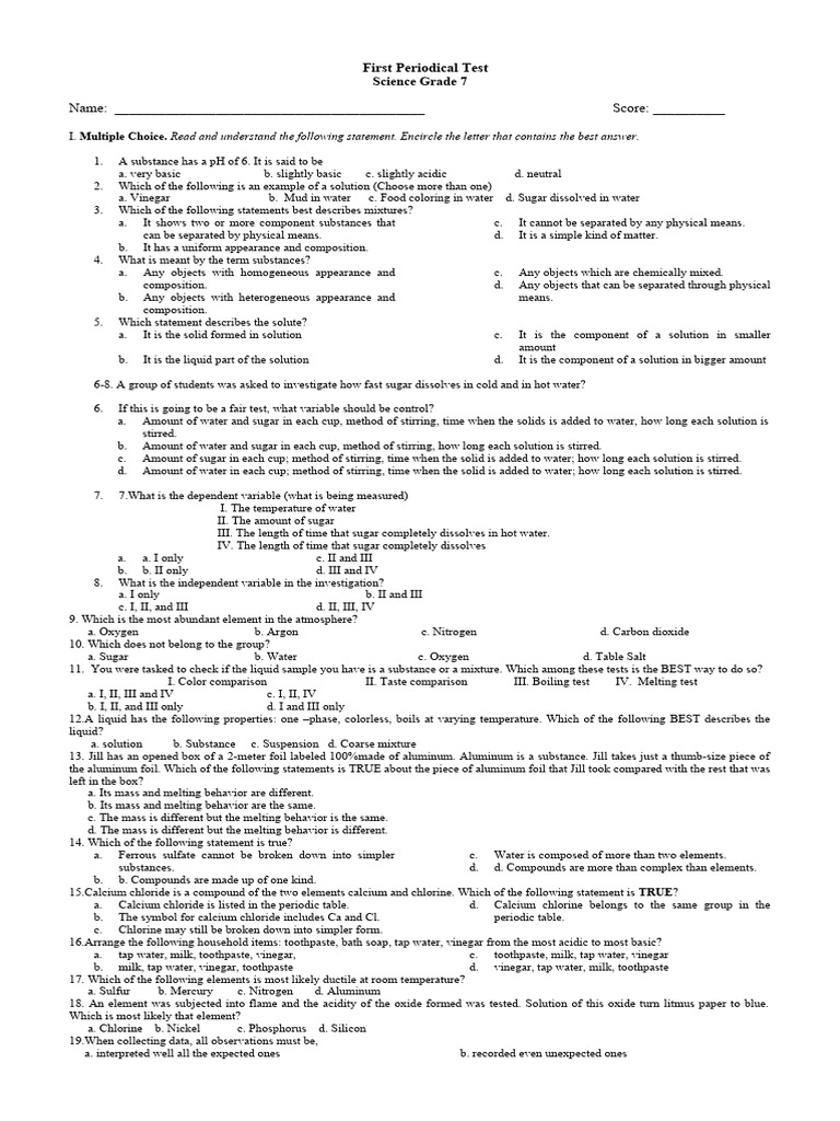 Science g7 1st 2nd Quarter Tos Questionnaire Answer Key | PDF ...