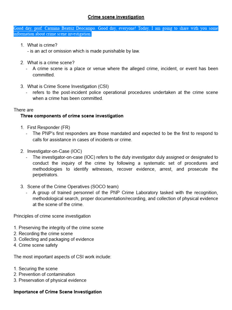 Cri 223 - Final Project | PDF | Crime Scene | Law Enforcement Techniques