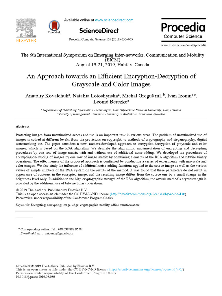 An Approach Towards An Efficient Encryption Decryption 2019 Procedia Compute Pdf