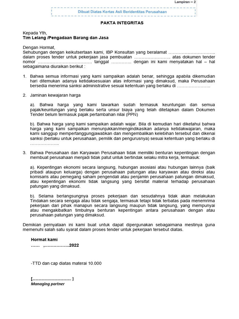 Contoh Fakta Integritas | PDF