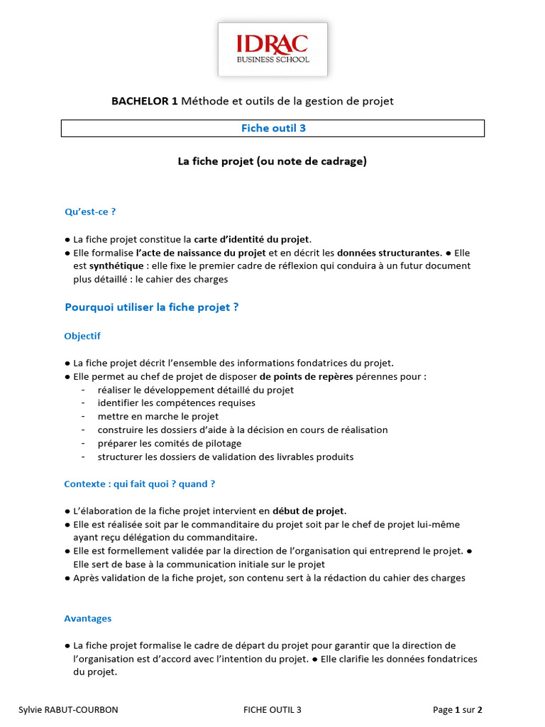 Fiche Outil-3-Fiche Projet Ou Note de Cadrage | PDF | Gestion de projet