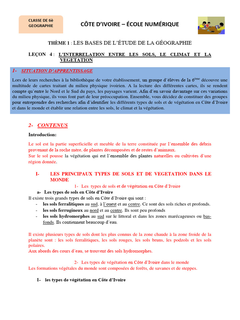 6ème G4-Linterrelation Entre Les Sols, Le Climat Et La Végétation | PDF