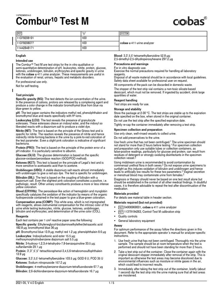 Combur10 Test M Instructions and Use | PDF | Urine | Creatinine