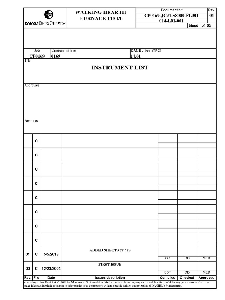 Instrument List CP0169 JC31 S8000 FL001 - 01 | PDF | Liquefied ...