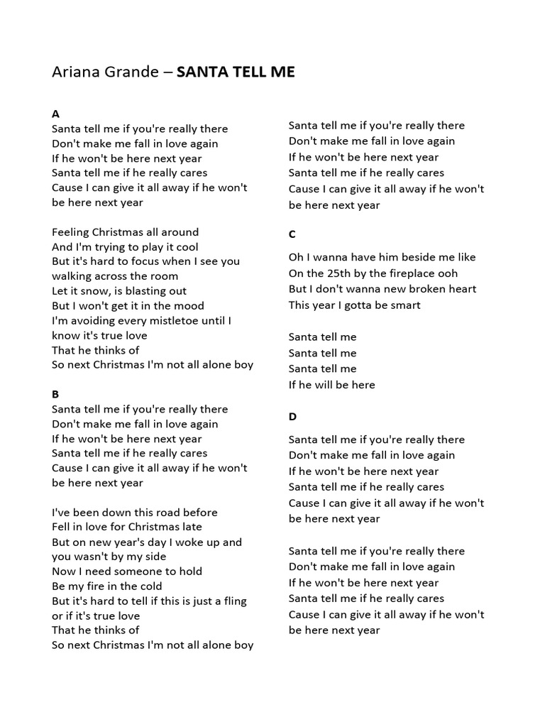Ariana Grande's "Santa Tell Me" Lyrics | PDF