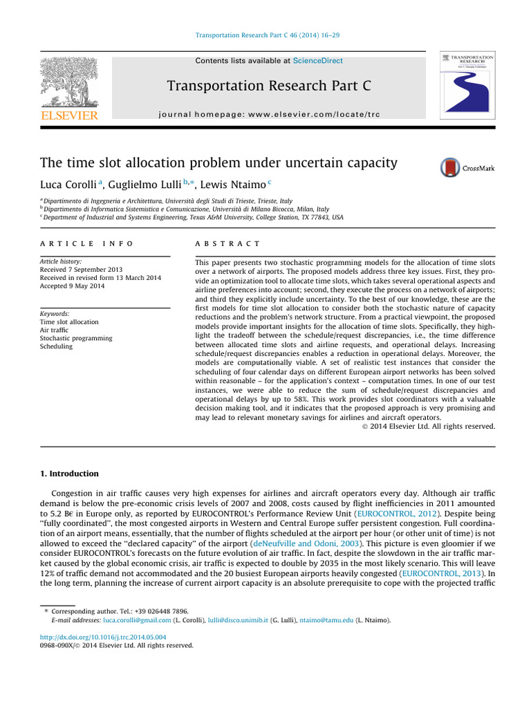 The Time Slot Allocation Problem Under Uncertain Capacity | PDF