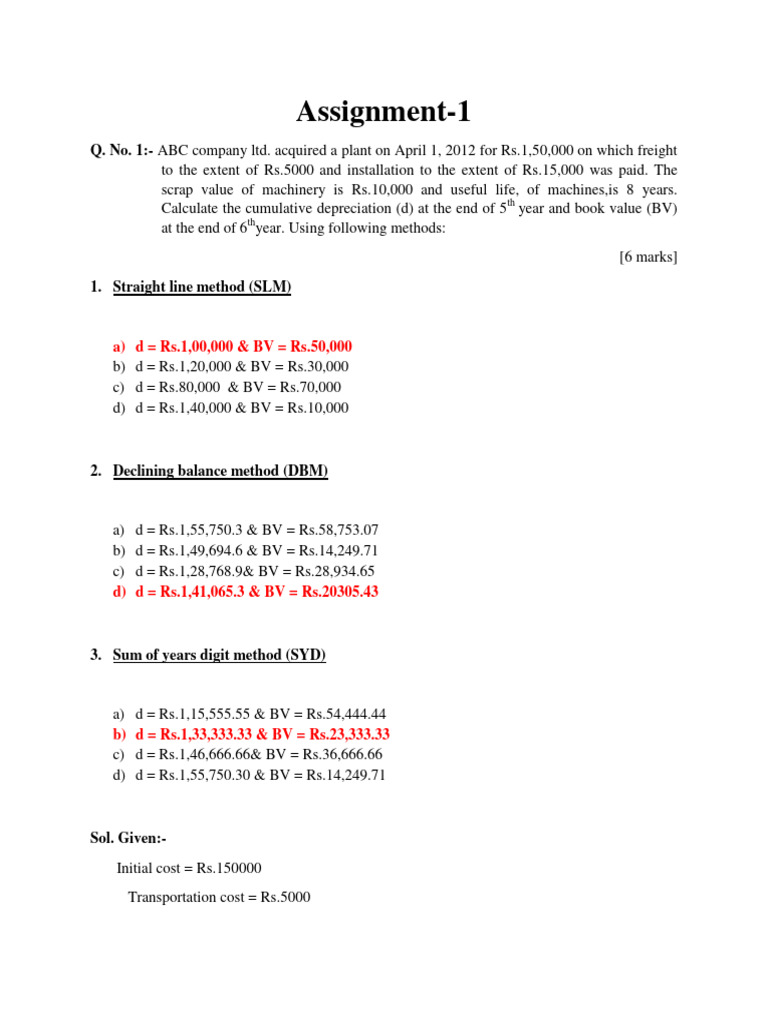 Assignment-1 - Full Solution | PDF | Depreciation | Money Assignment-1 - Full Solution | PDF | Depreciation | Money