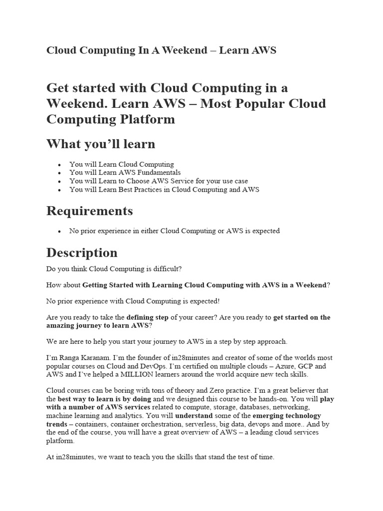 Cloud Computing in A Weekend - Learn AWS | PDF