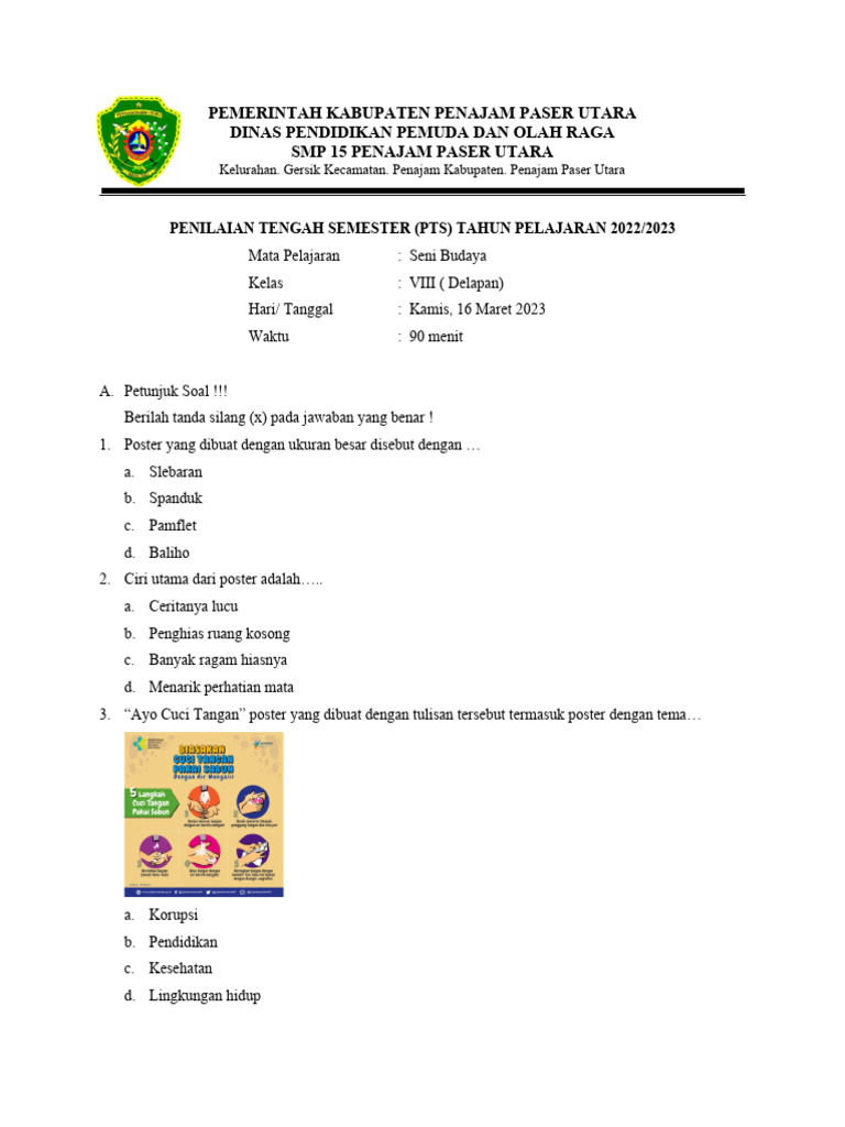 Soal PTS Genap KLS 8 2023 | PDF | Seni