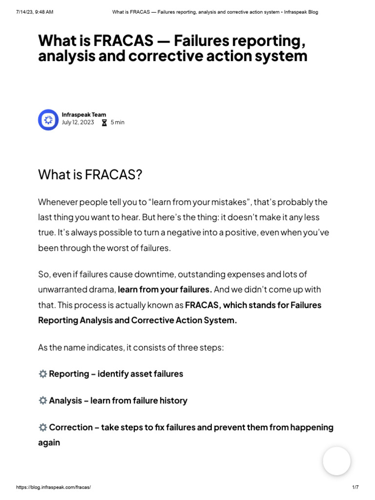 What is FRACAS — Failures reporting, analysis and corrective action system | PDF | Reliability ...