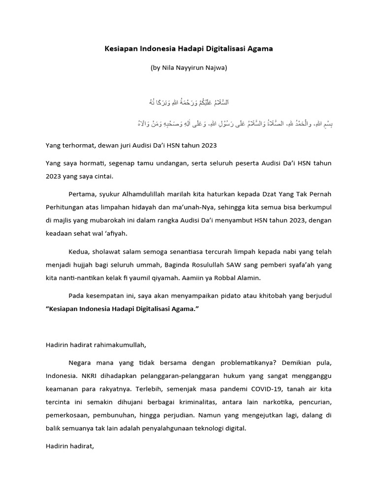 Teks Khitobah HSN 2023 | PDF | Politik | Ilmu Sosial