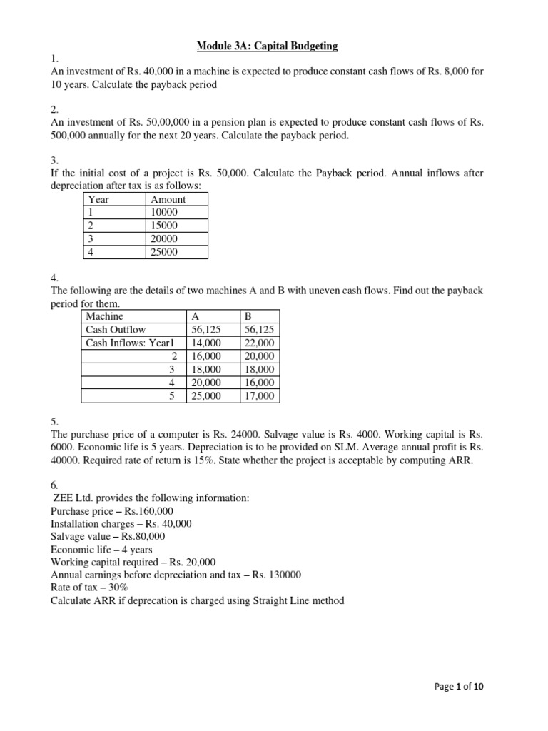 Module 3 - Capital Budgeting - 3A - Questions 2022-23 | PDF | Depreciation | Net Present Value
