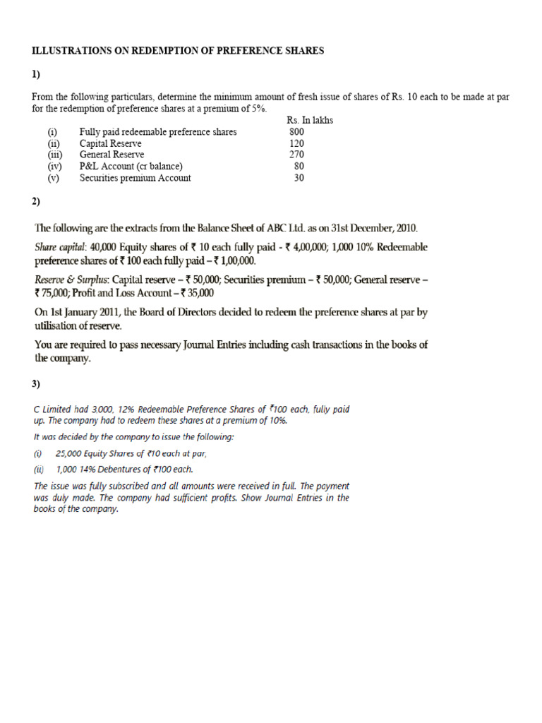 Redemption of Preference Shares Guide | PDF | Equity (Finance ...