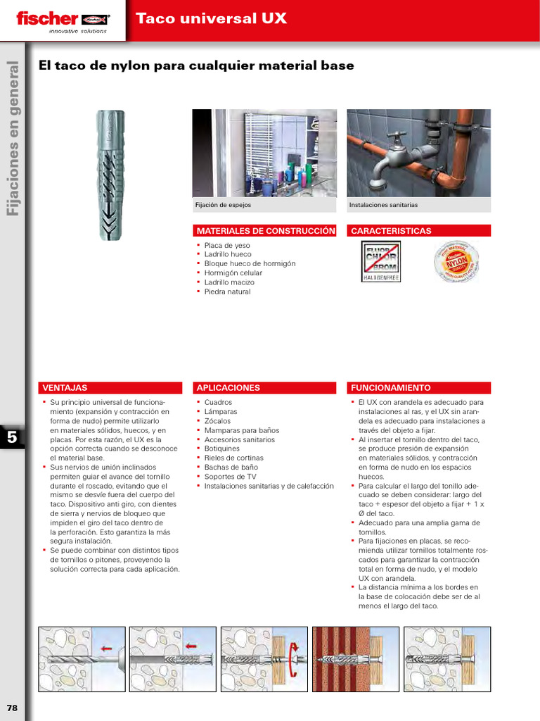 Fijaciones Tarugos | PDF | Tornillo | Perforación