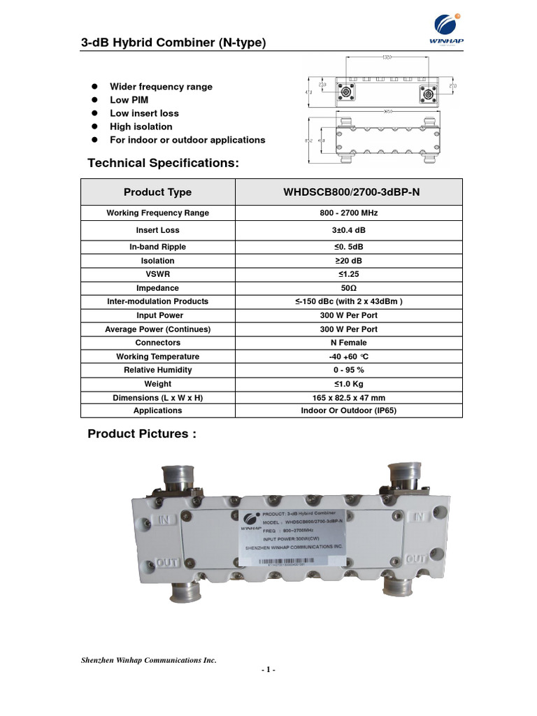 3-dB Hybrid Combiner (N-Type) | PDF