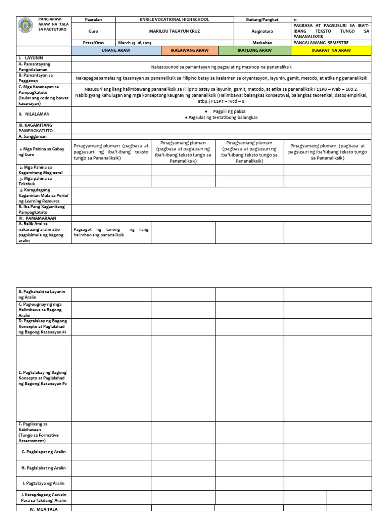 DLL Pagbasa at Pagsusuri q4 Pananaliksik | PDF