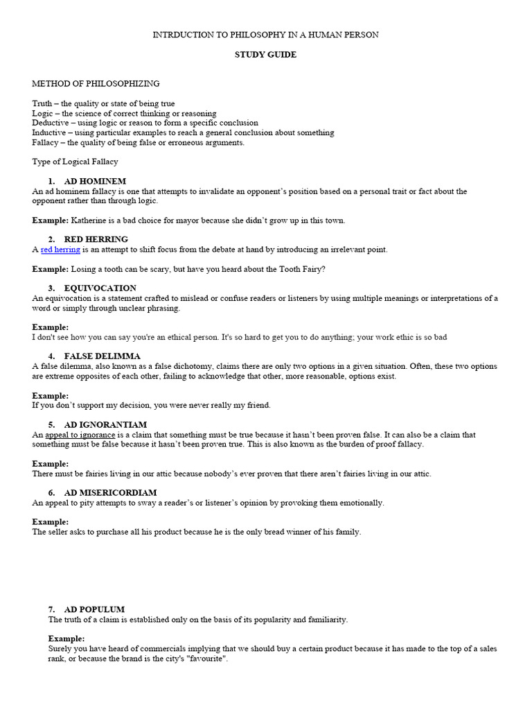 Philo Study Guide | PDF | Fallacy | Logic
