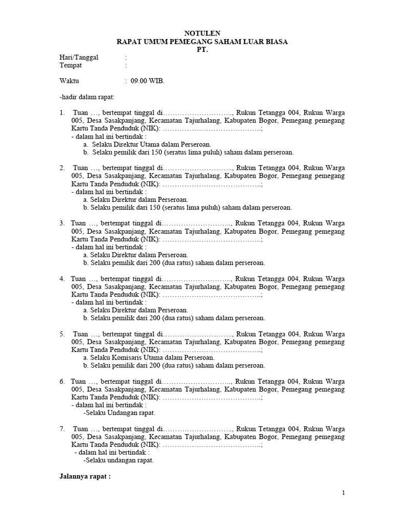 Contoh Not-Rapat PT. (1) | PDF