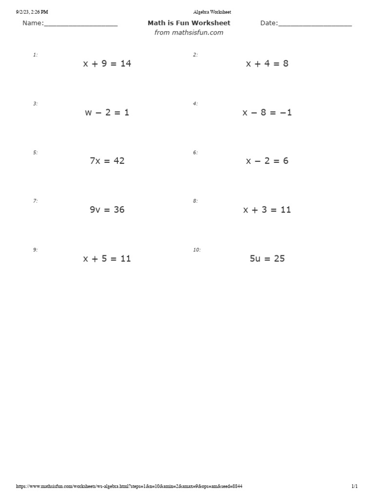 Name: - Date: - : Math Is Fun Worksheet | PDF