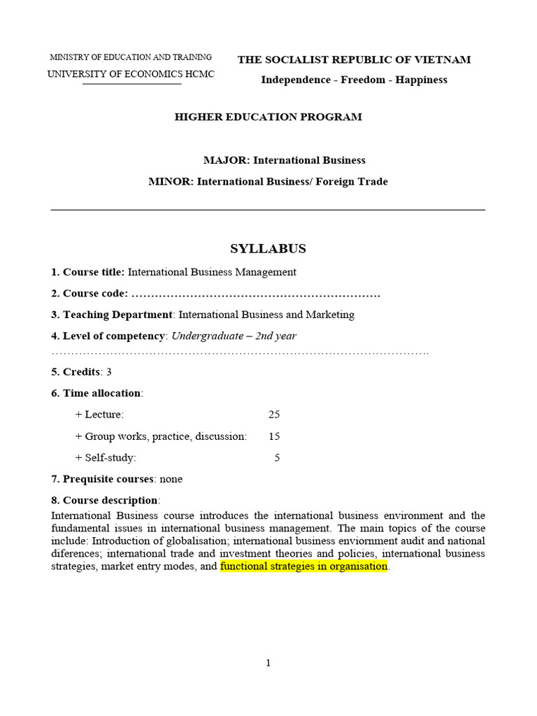 International Business Management Syllabus | PDF | Strategic Management ...