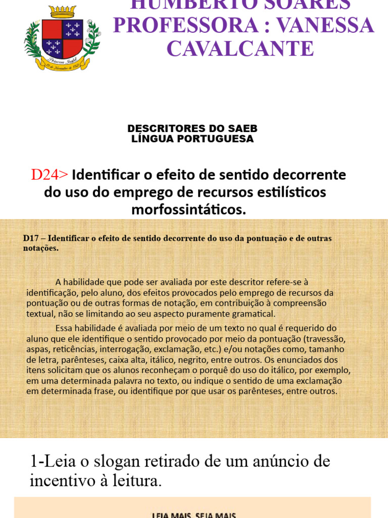 Descritor 17 Identificar o Efeito de Sentido Decorrente Do Uso Da ...