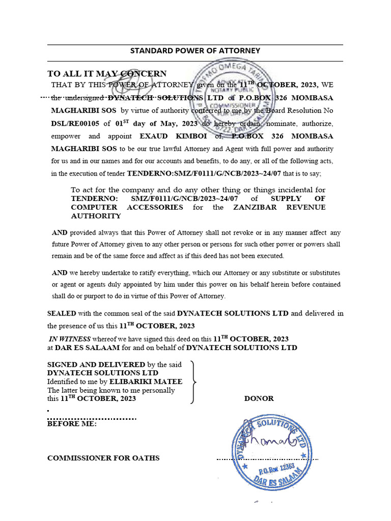 Power of Attorney ZRA | PDF | Power Of Attorney | Common Law