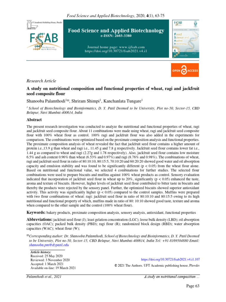 A Study On Nutritional Composition and Functional Properties of Wheat Ragi and Jackfruit Seed ...