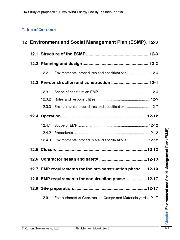 Kipeto Wind Farm Environment and Social Management Plan | PDF