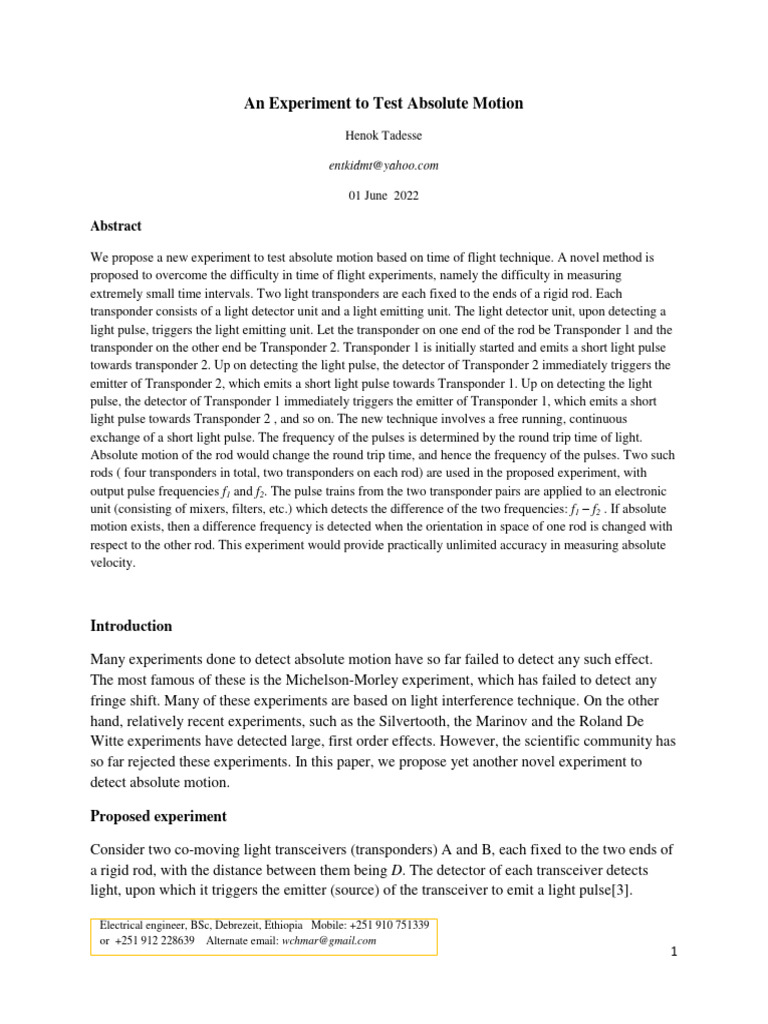 Experiment To Test Absolute Motion 3 FINAL1 | PDF | Speed Of Light ...