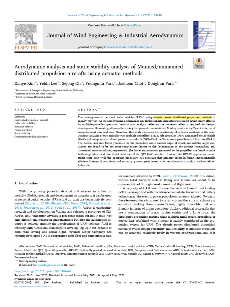 Aerodynamic Analysis and Static Stability Analysis of Manned or ...