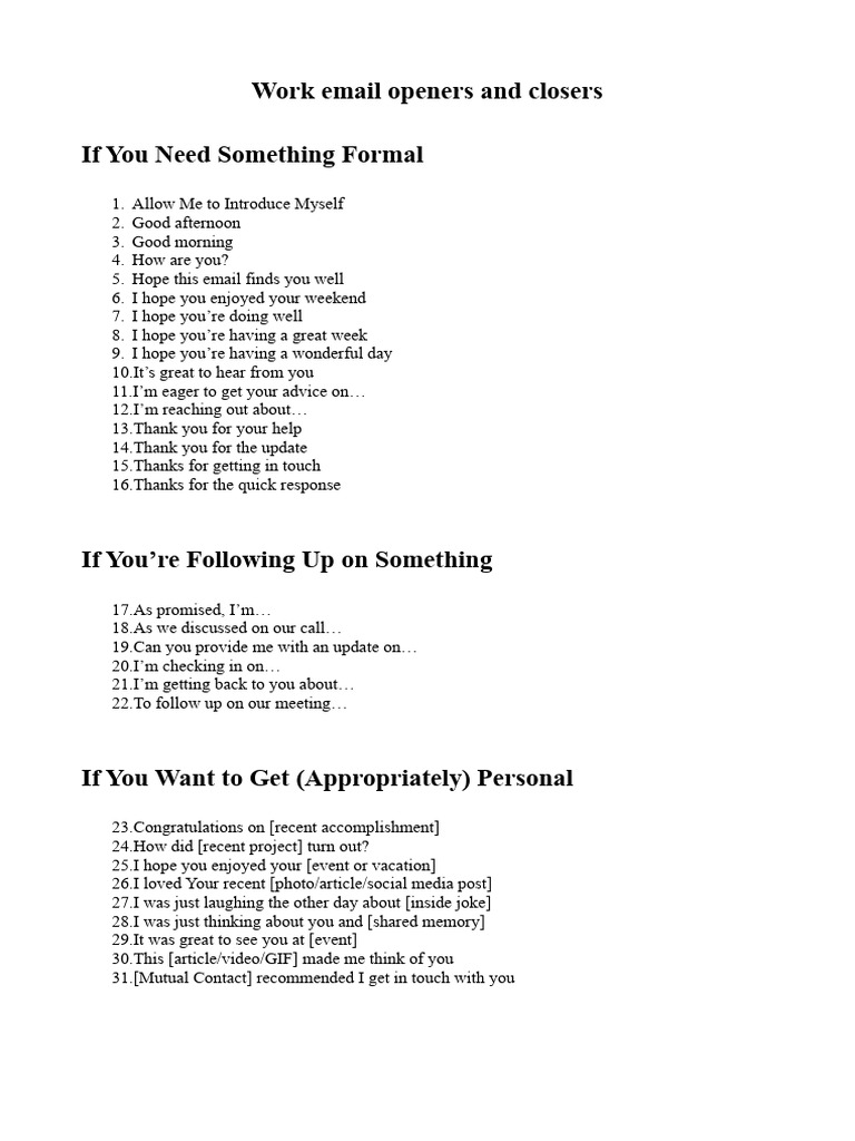 Effective Work Email Openers & Closers | PDF